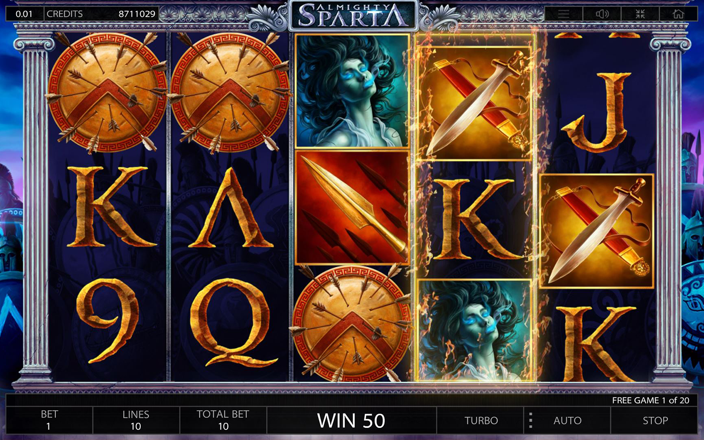 Play Almighty Sparta slot by top casino game developer!